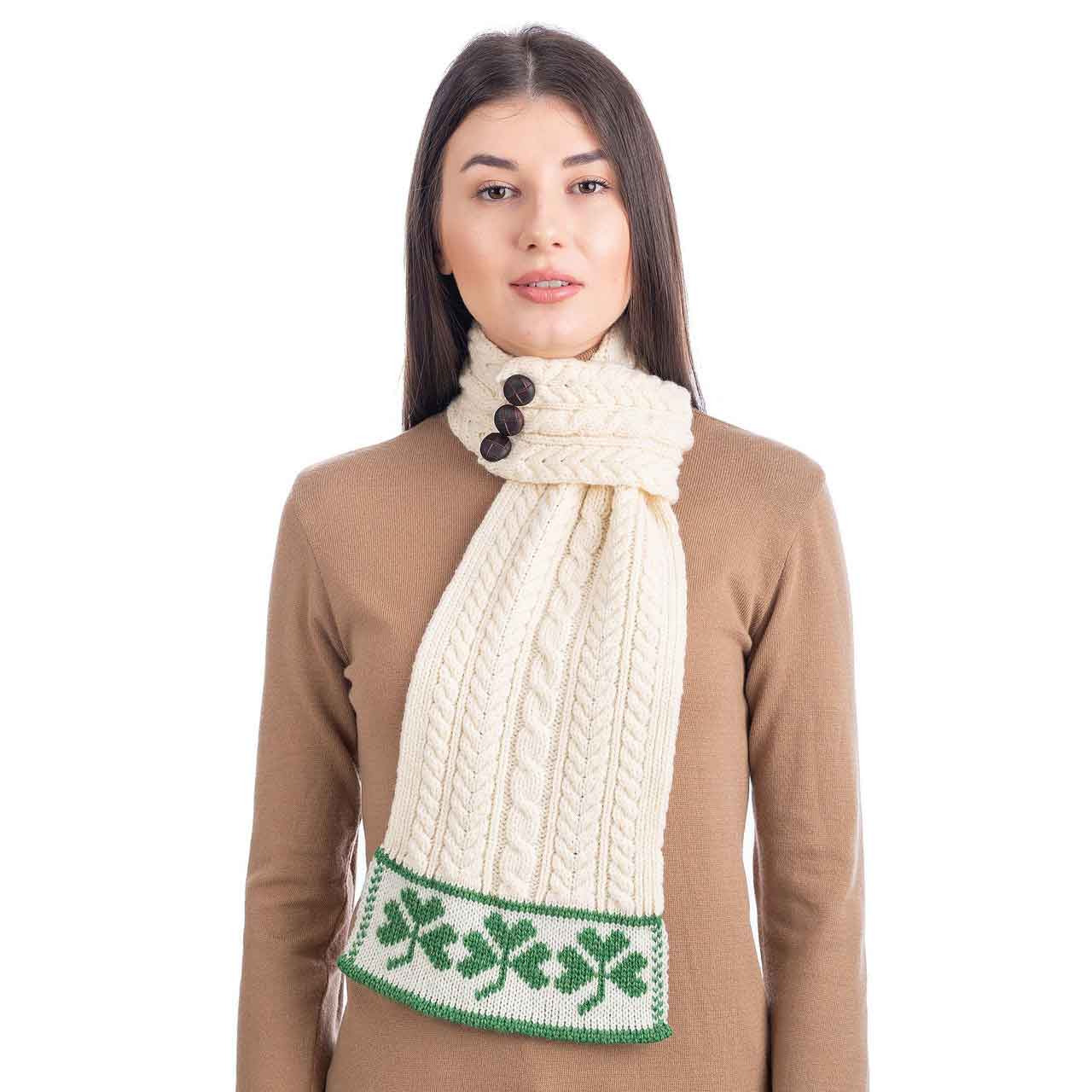 Irish Scarf | Merino Aran Knit Shamrock Loop Ladies Scarf – IrishShop.com