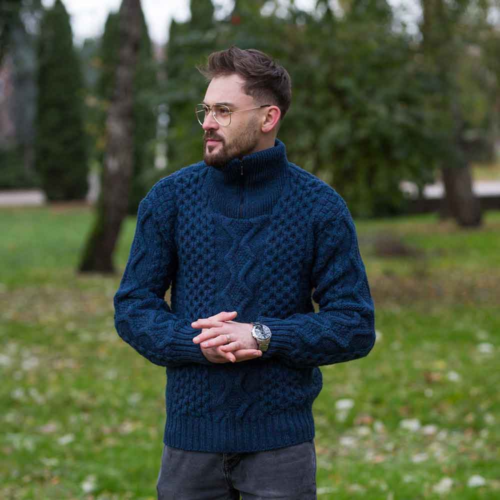 Irish Cardigan | Mens Aran Knit Half-Zip Cardigan at IrishShop.com ...