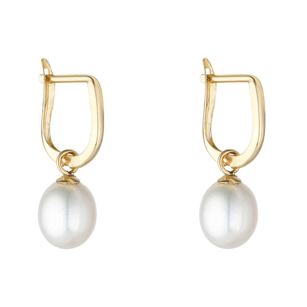 Gold Horseshoe Huggie Earrings with Pearl Drop NJO Designs